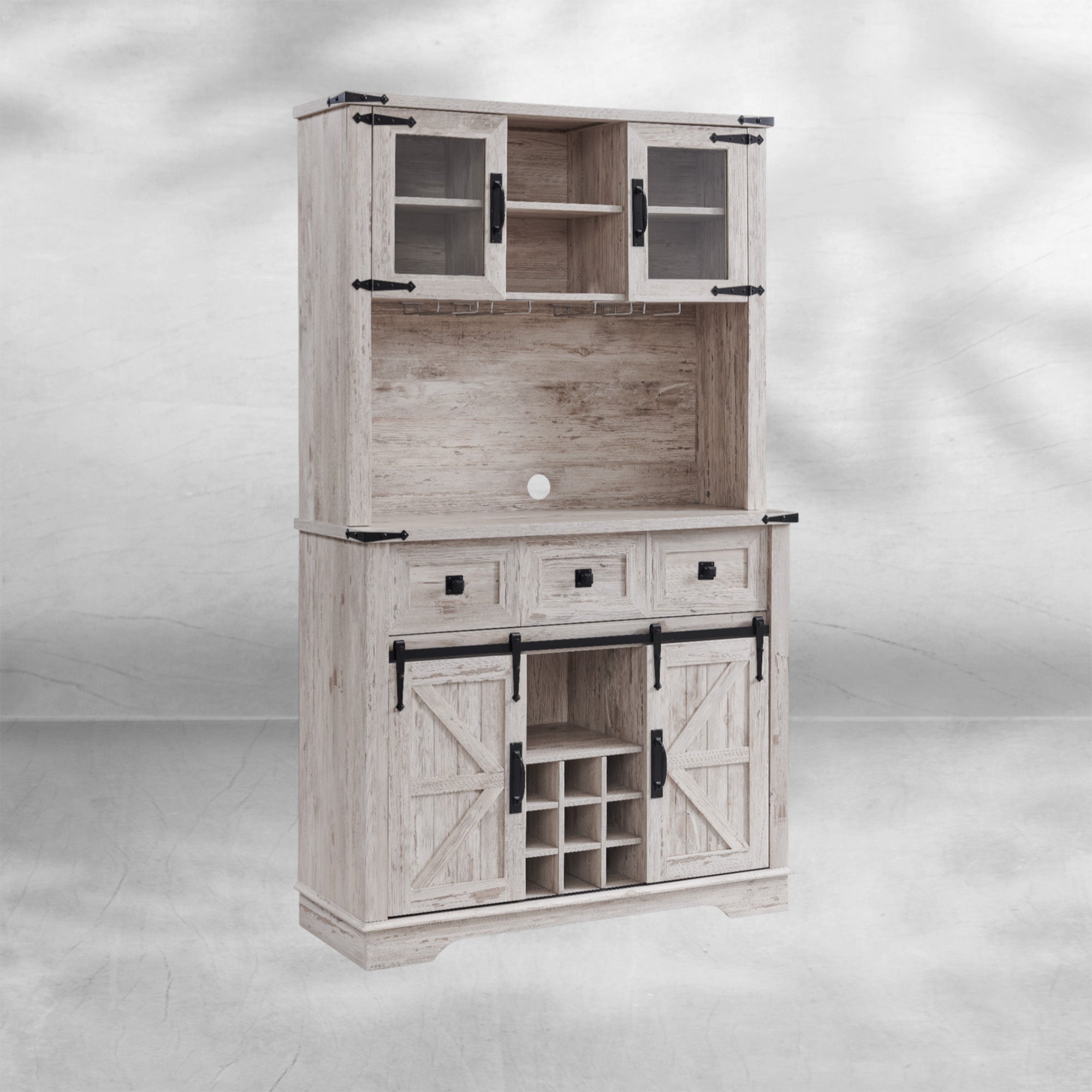 72" Farmhouse Buffet with Hutch - Sliding Barn Door Cabinet