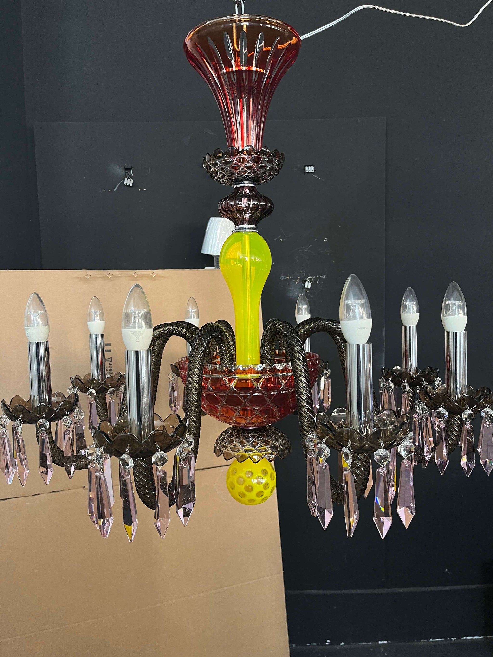 8 Light Black Satin Finished Flannel Grey Chandelier