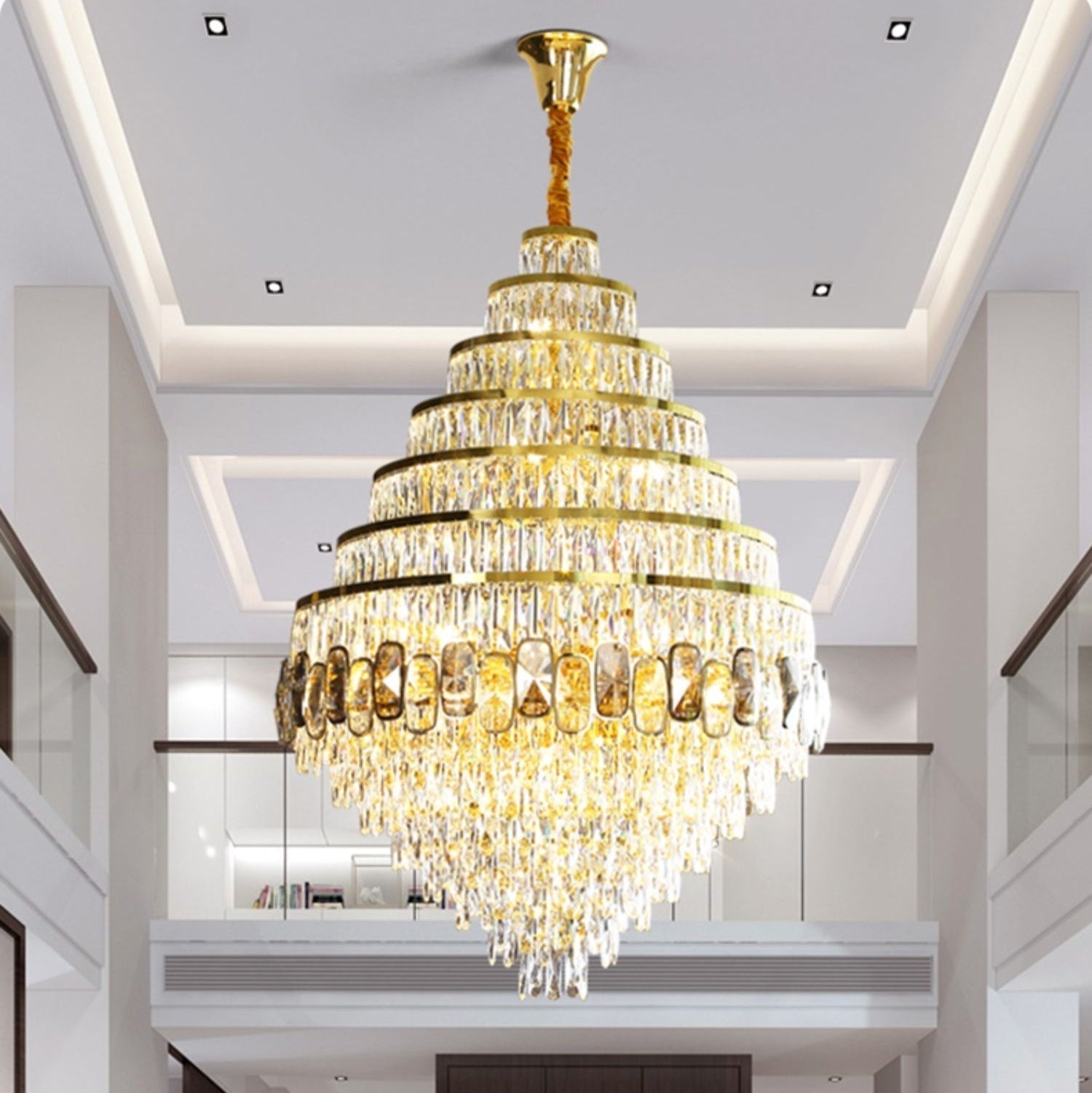 Honeycomb Shaped Ceiling Chandelier Extra Large Crystal Light Fixture